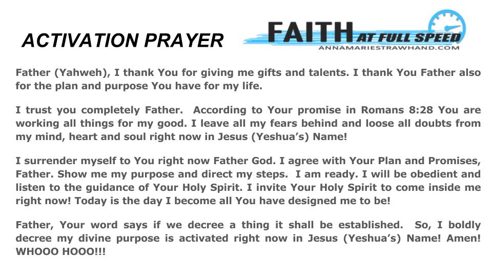ACTIVATION PRAYER – Annamarie Strawhand – Faith Lane Ministries